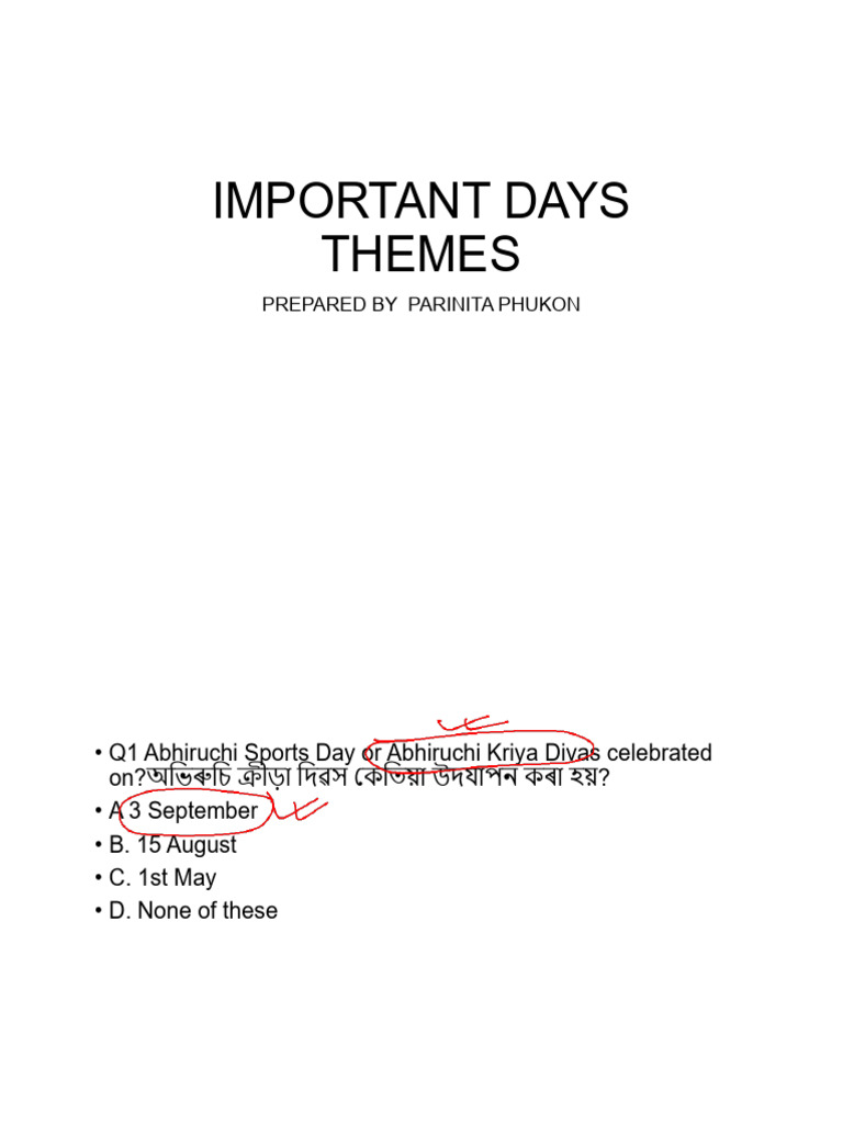 Class 13 - Important Days and Themes - 30815115 | PDF