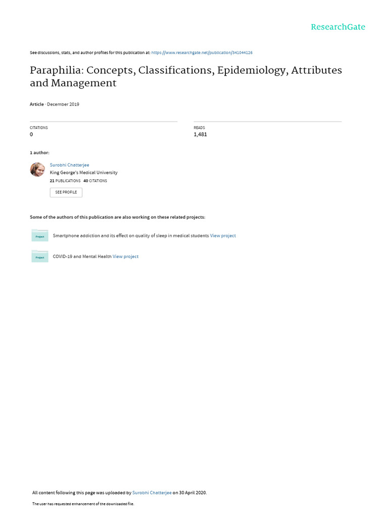 Paraphilia: Concepts, Classifications, Epidemiology, Attributes and ...