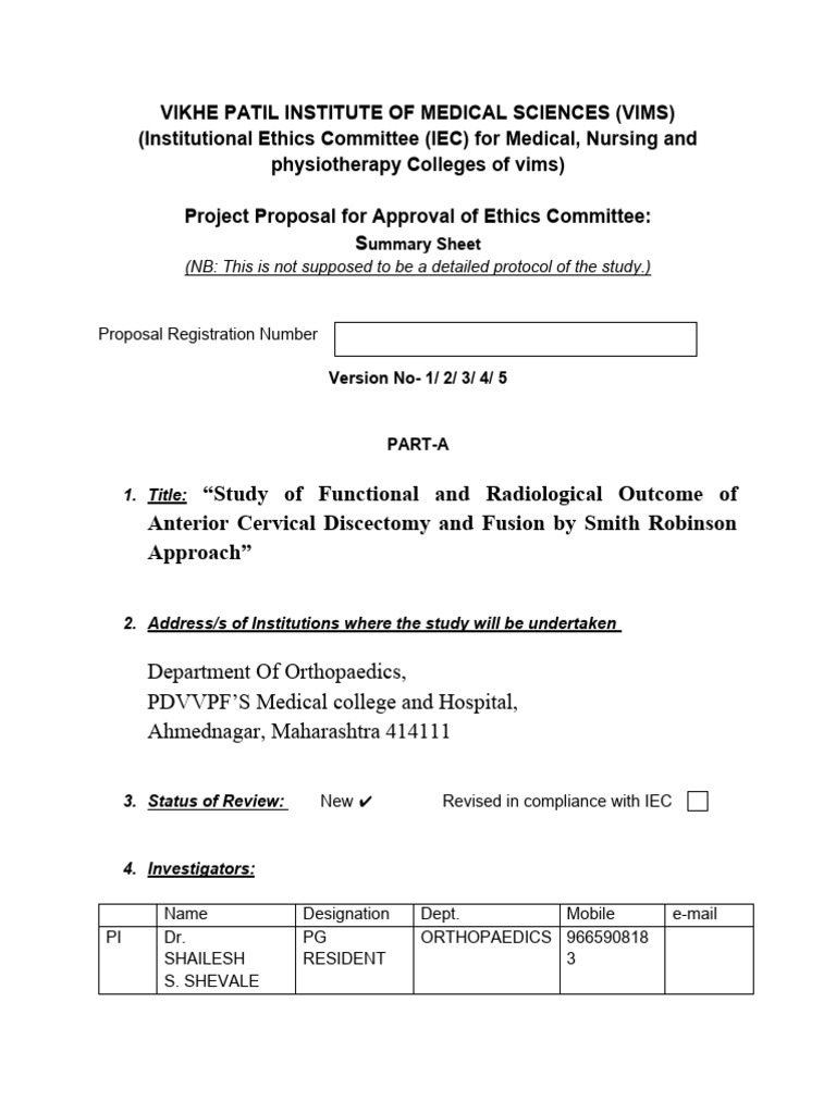 IEC Vims New Format | PDF | Clinical Trial | Food And Drug Administration