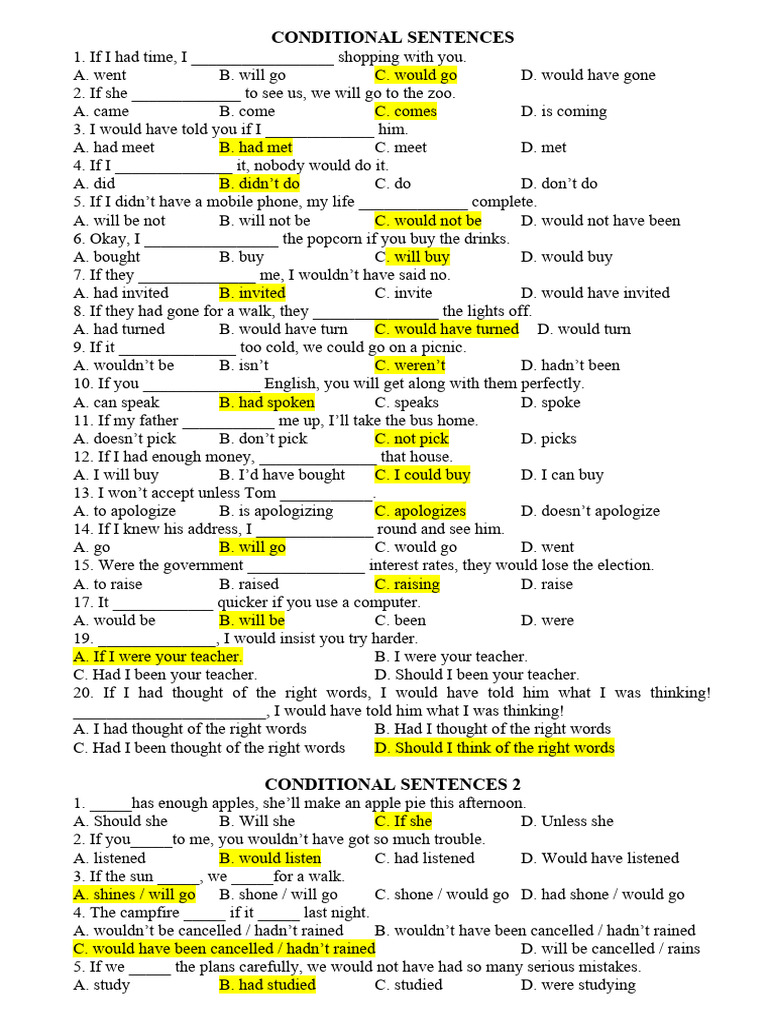Conditional Sentences. S A | PDF