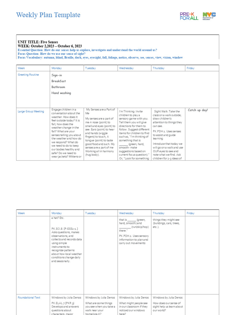 PD lesson plan wk 1 5 senses | PDF | Senses | Experience