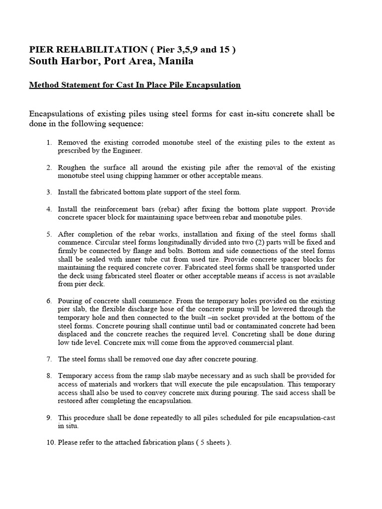 Method Statement For Pile Encapsulation (In-Situ) | PDF | Deep ...