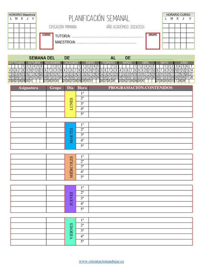 Planificador Semanal Primaria Programaciones 5 Horas 2023 2024 | PDF