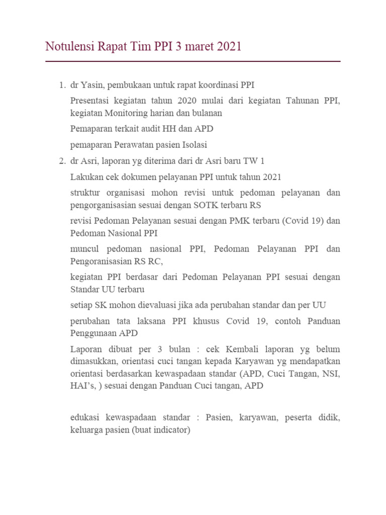 Notulensi Rapat Tim PPI 3 Maret 2021 | PDF | Bisnis | Sains & Matematika