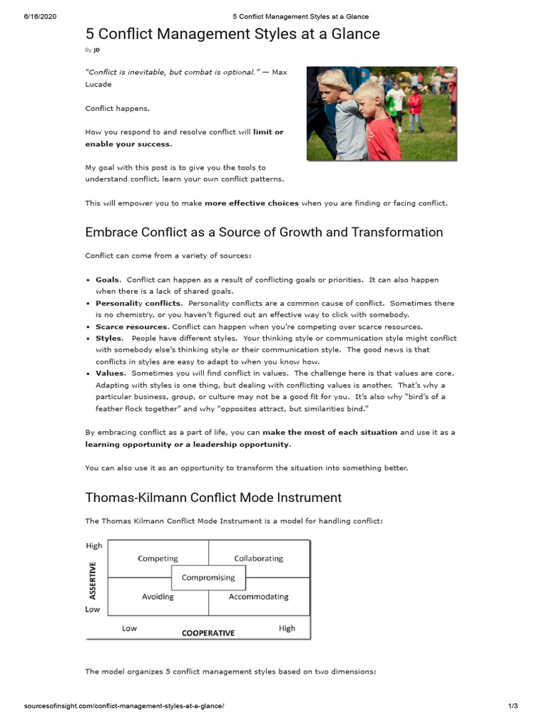 5 Conflict Management Styles at A Glance | PDF | Behavioural Sciences ...