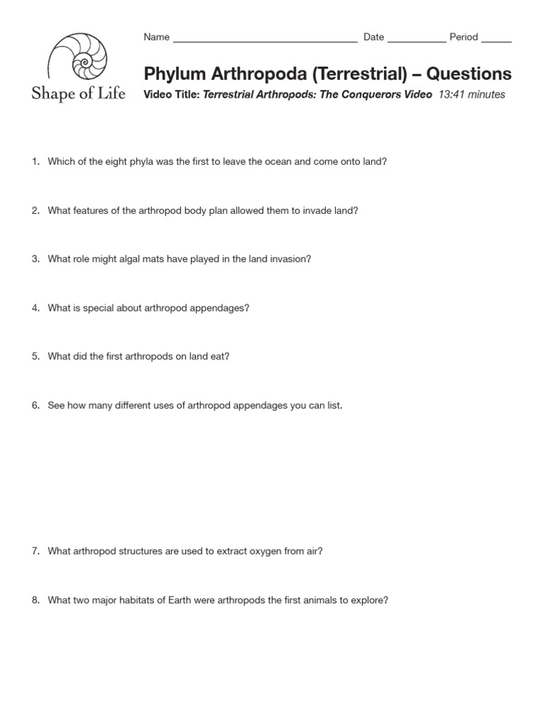 Phylum Arthropoda Terrestrial Questions | PDF