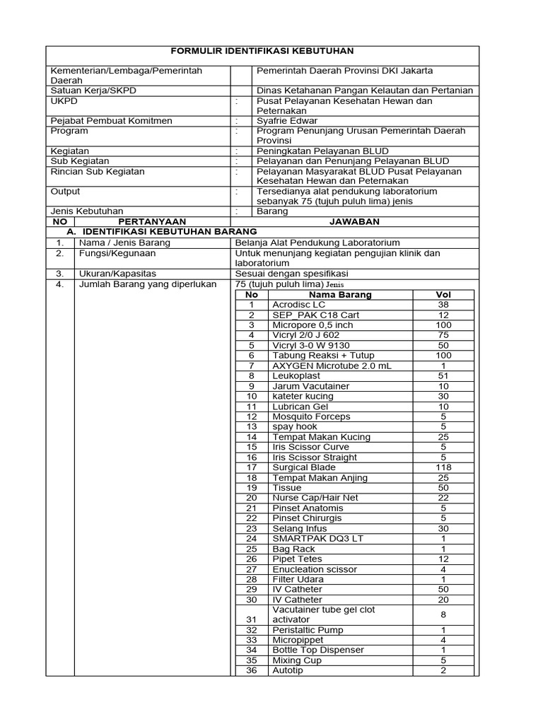 Form Kebutuhan - Alat Pendukung | PDF