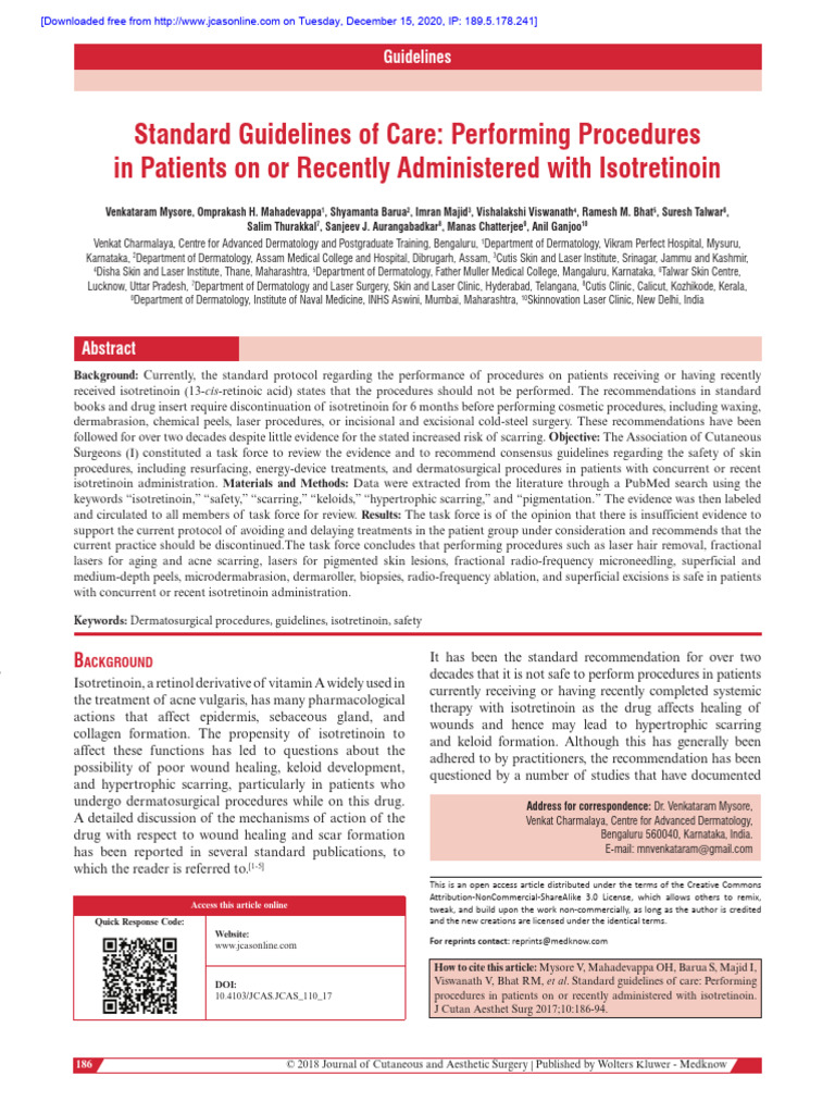 Isotretinoin Safety in Skin Procedures | PDF | Scar | Randomized ...