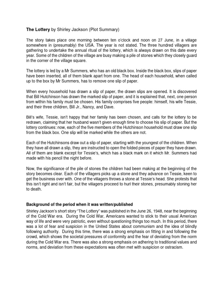 The Lottery: A Summary and Analysis | PDF
