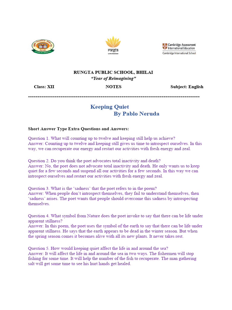 Keeping Quiet- NOTES | PDF