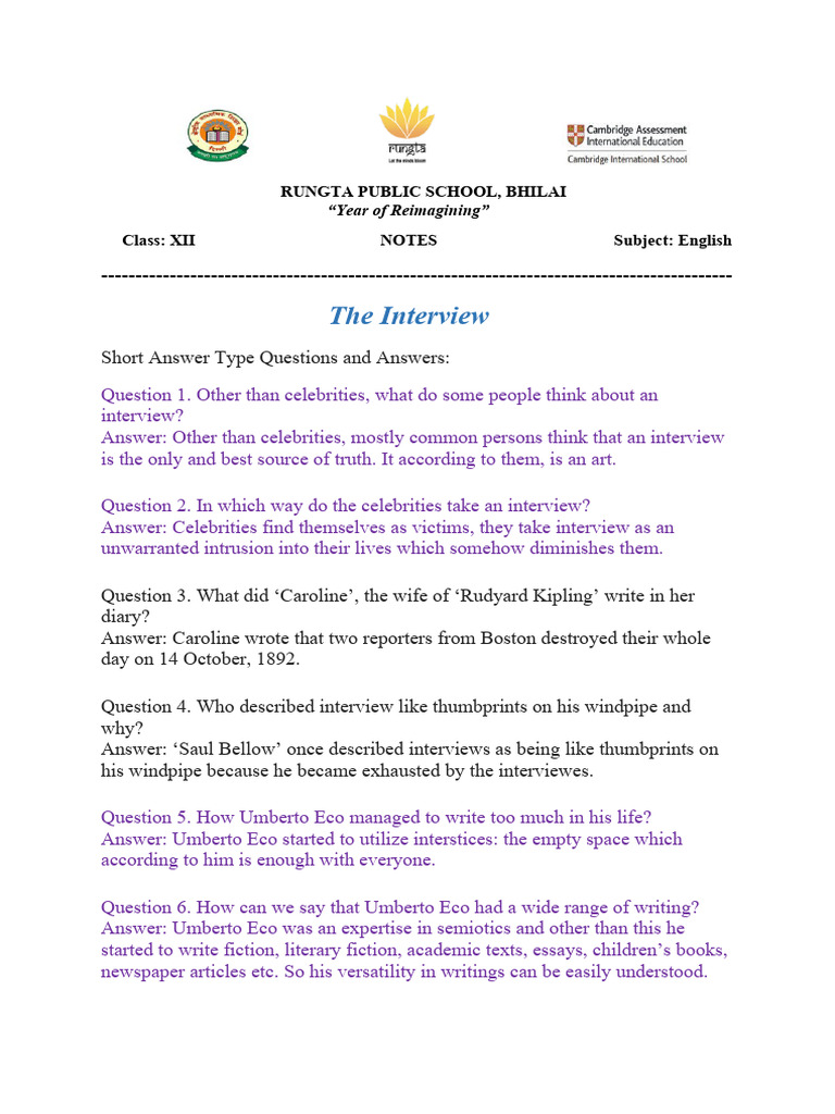 The Interview- NOTES | PDF | Novels | Interview
