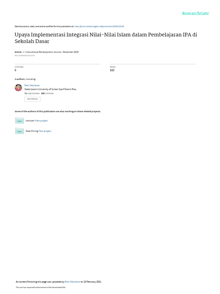 Upaya Implementasi Integrasi Nilai-Nilai Islam Dal | PDF | Abrahamic Religions