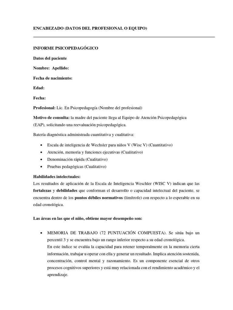 Informe Neurologo | Descargar gratis PDF | Sicología | Procesos mentales