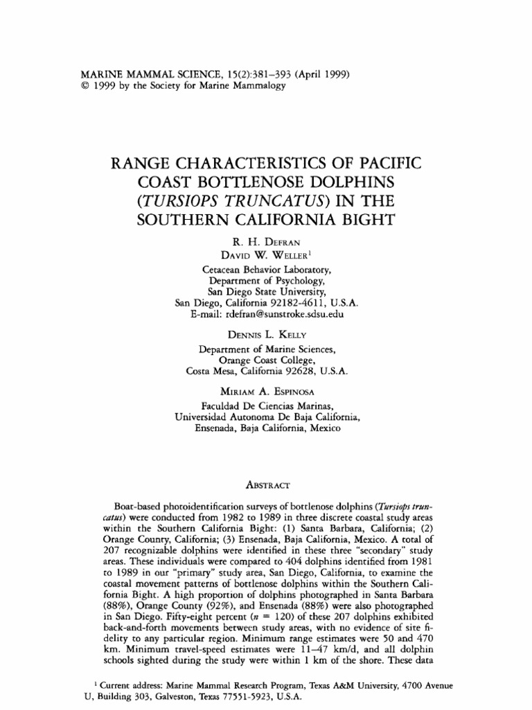 Defran Et Al | PDF | Dolphin | Marine Mammals