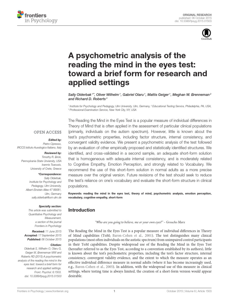 Psychometric Analysis of Eyes Test | PDF | Psychometrics | Factor Analysis