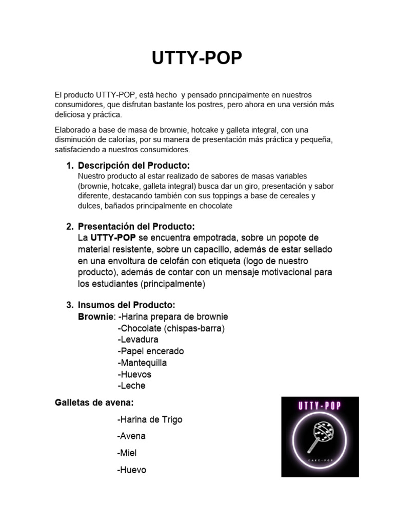 Producto Innovador Utty-Pop | PDF | Postres | Alimentos
