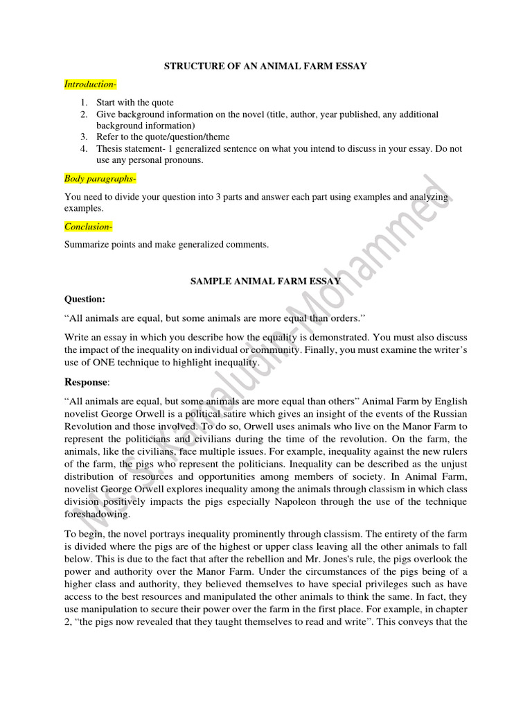 Animal Farm Essay Structure Guide | PDF