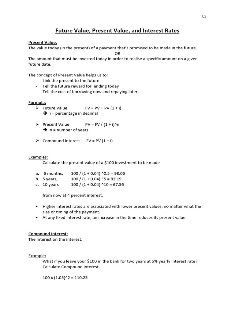 L3 Future Value, Present Value & Compund Interest | PDF | Interest | Present Value