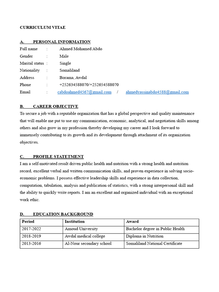 CV For Enumerator | PDF | Business