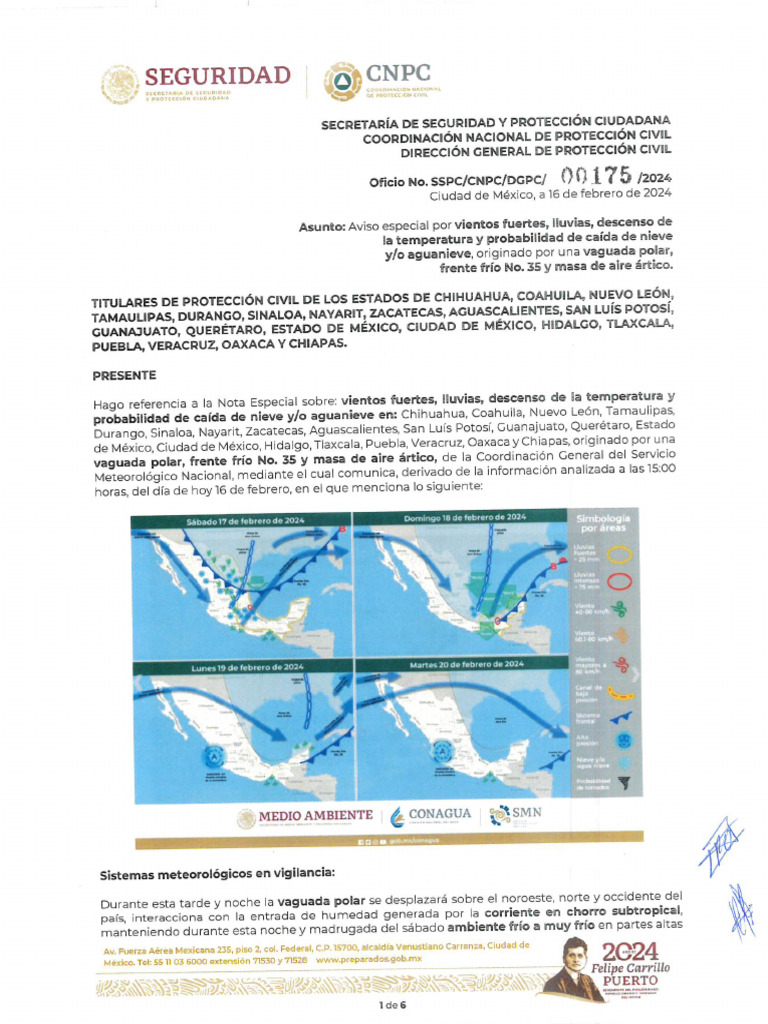 Oficio DGPC 00175 16 Febrero 2024 FF35 | PDF