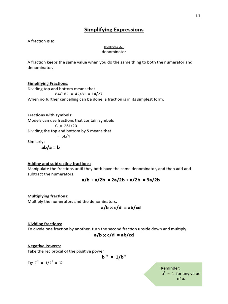 L1 Simplifying Expressions | PDF | Compound Interest | Equations