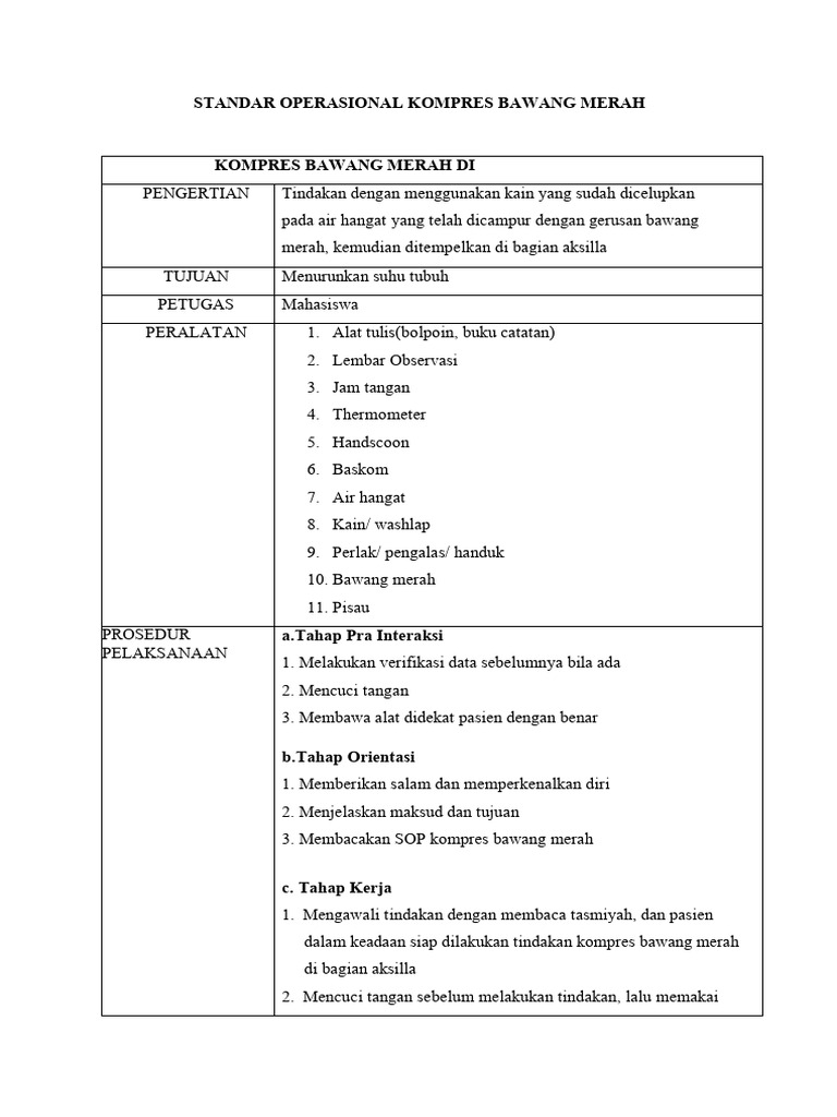 SOP Kompres Bawang Merah Aksila | PDF