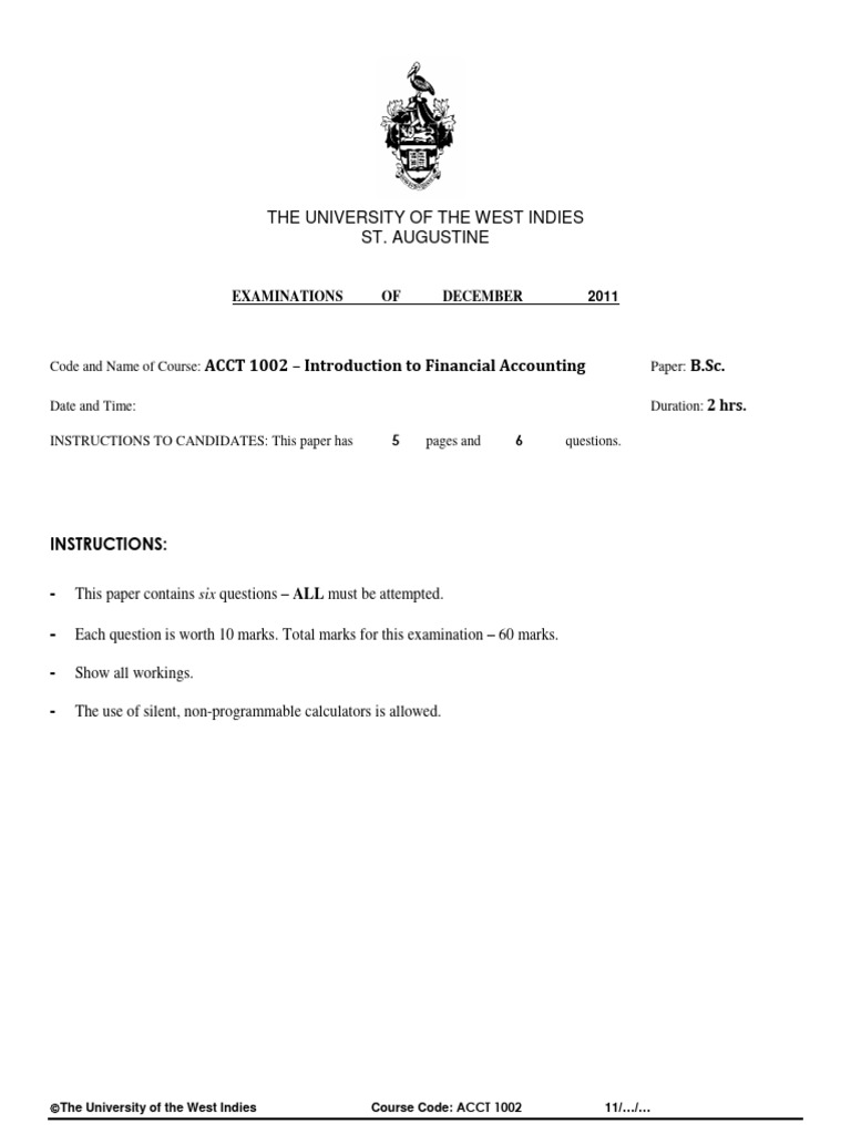 ACCT 1002 Financial Accounting Exam 2011 | PDF
