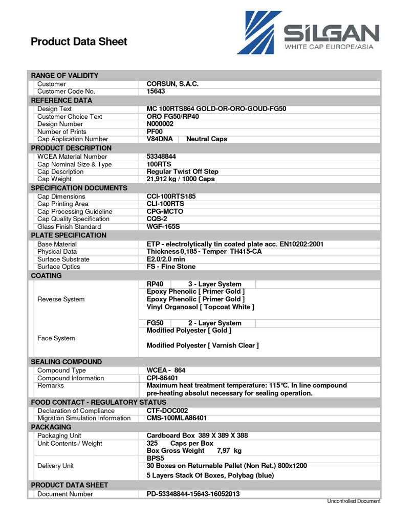 PDS 100RTS864 Oro | PDF | Packaging And Labeling | Epoxy