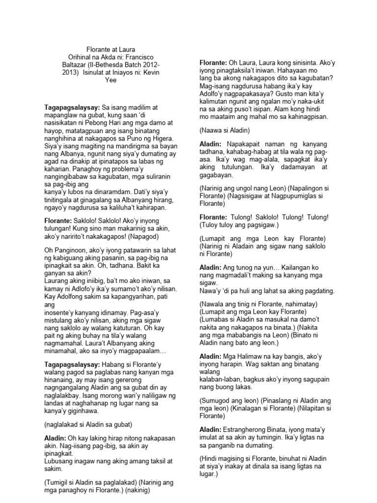 Florante at Laura Script | PDF