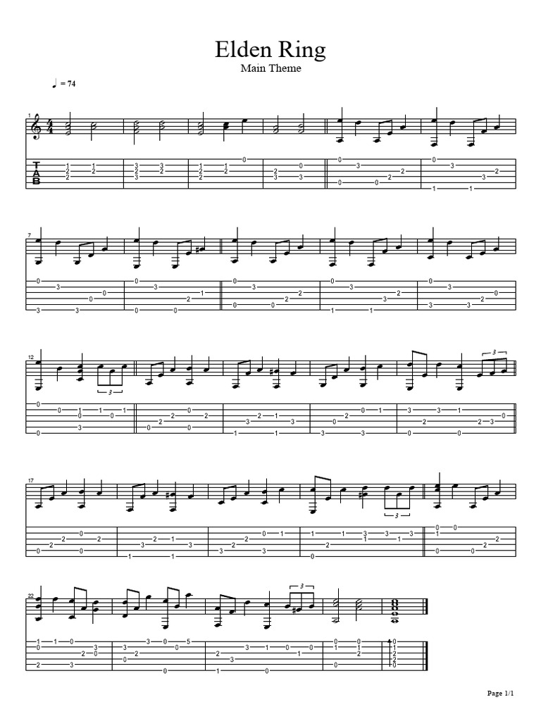 Elden Ring - Main Theme [Fingerstyle tab by EasyTab] | PDF