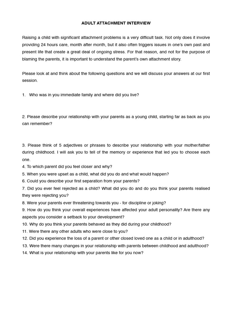 Adult Attachment Interview Modified | PDF | Wellness | Lifestyle