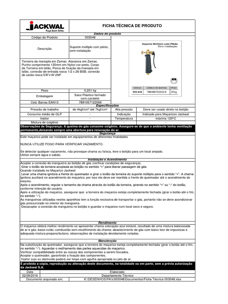 Ficha Técnica SUPORTE MULTIPLO CPILOTO SINST | PDF | Tecnologia e Engenharia
