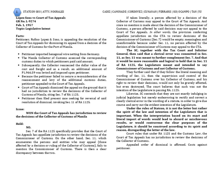 55 Lopez Amp Sons V Cta PDF Free | PDF | Appeal | Jurisdiction