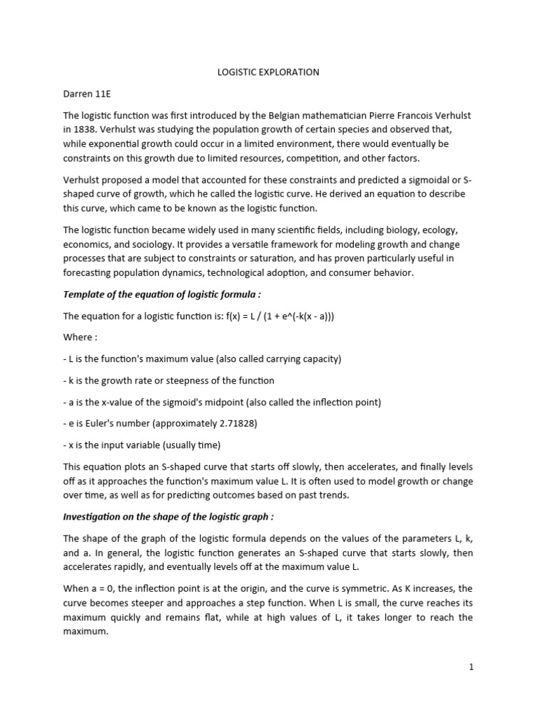 Math AI HL Mini AI Logistic Exploration | PDF | Logistic Function | Asymptote