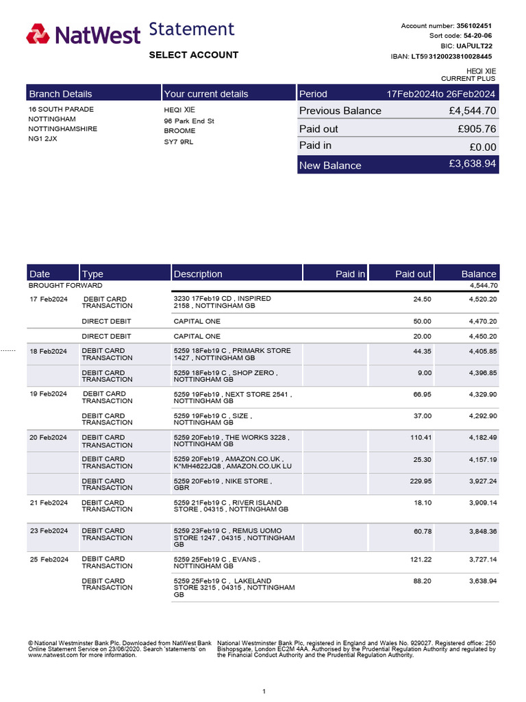 UK Natwest 20240218 | PDF | Debit Card | Private Sector