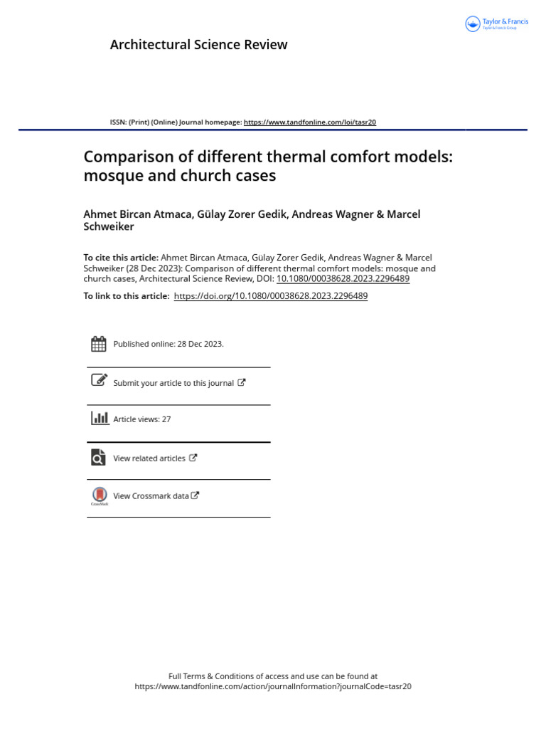 Comparison of Different Thermal Comfort Models Mosque and Church Cases ...