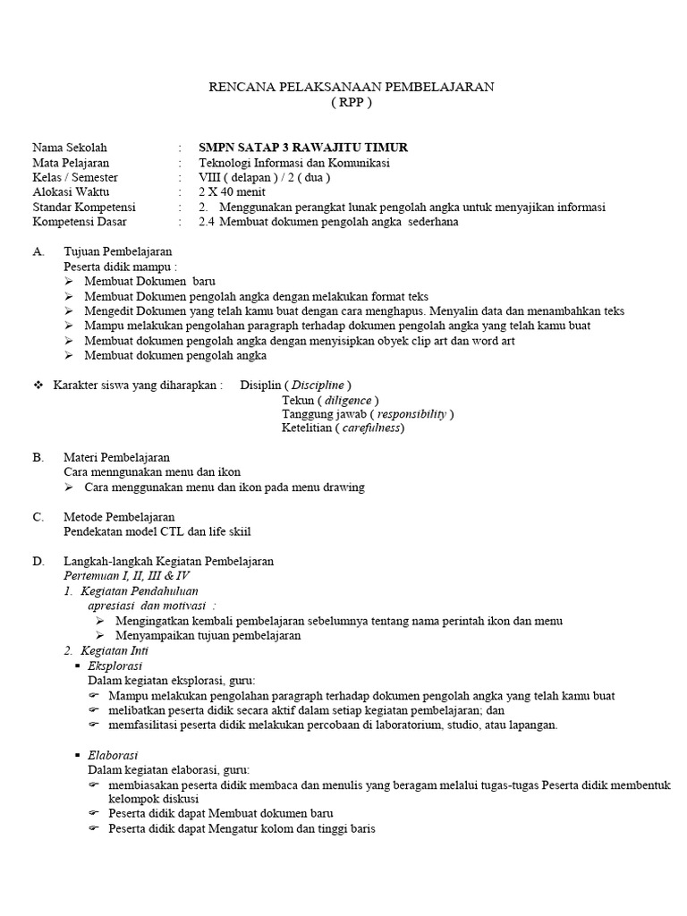 RPP Tik Kelas 8 | PDF