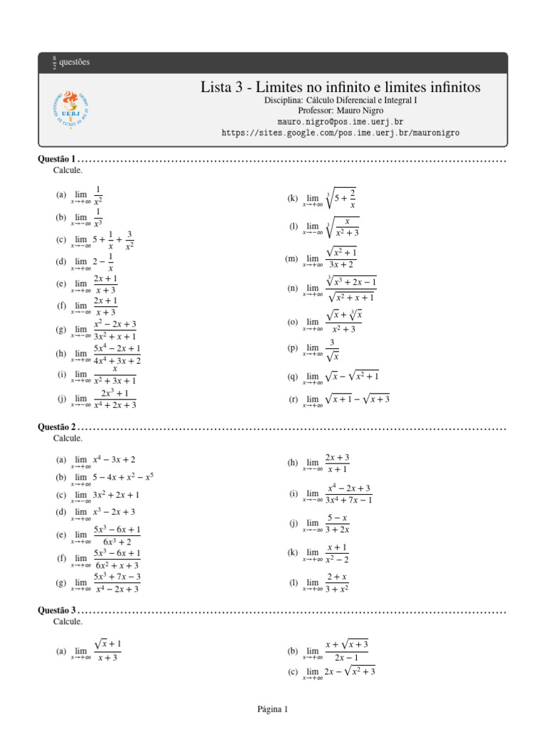 Calculo1 Lista3 | PDF