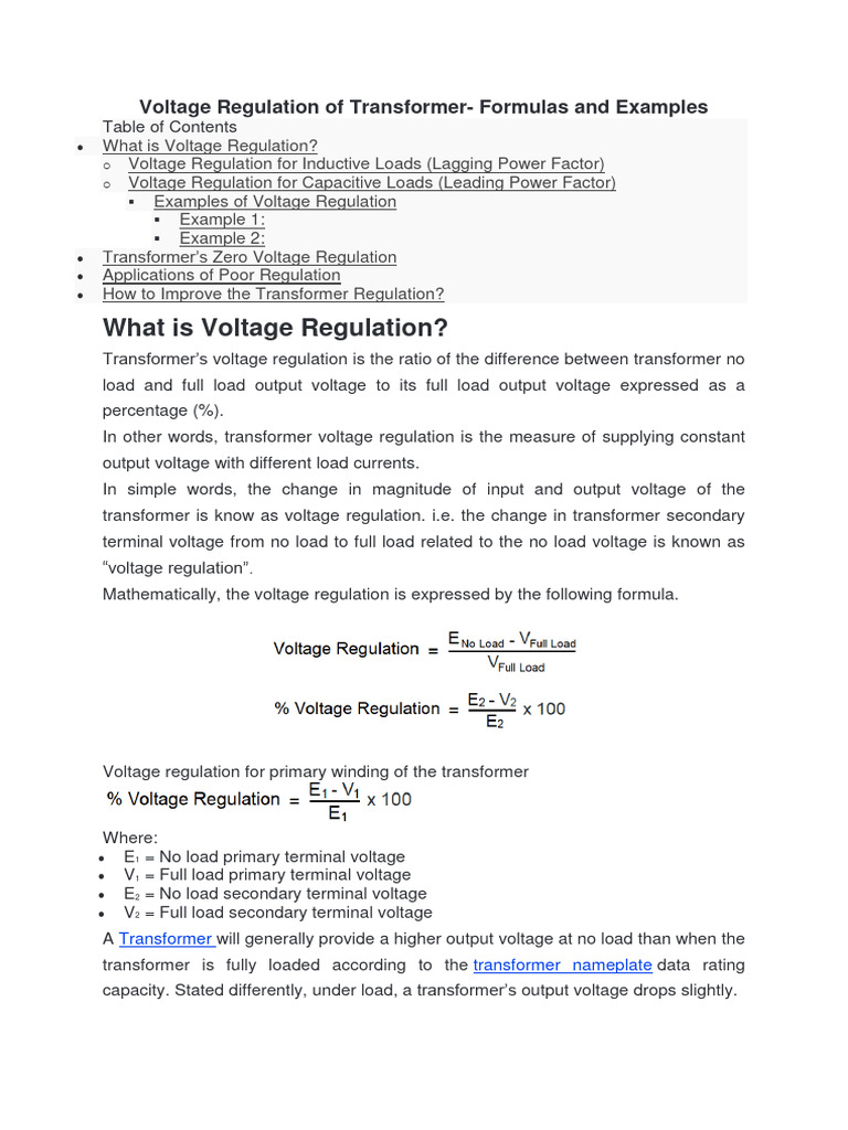 Transformer Voltage Regulation Explained | PDF | Transformer ...
