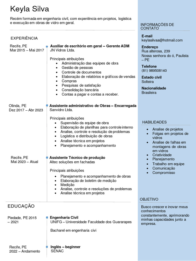 Perfil Profissional de Keyla Silva | PDF | Arte