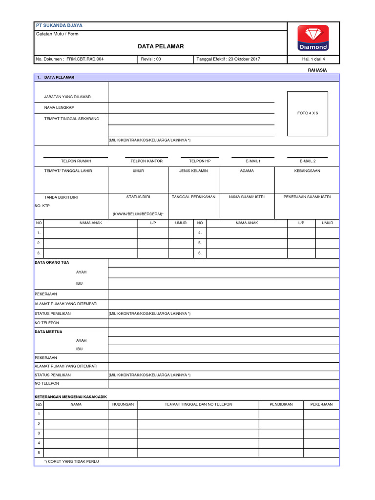 SKD - Application Form - (Data Pelamar) | PDF