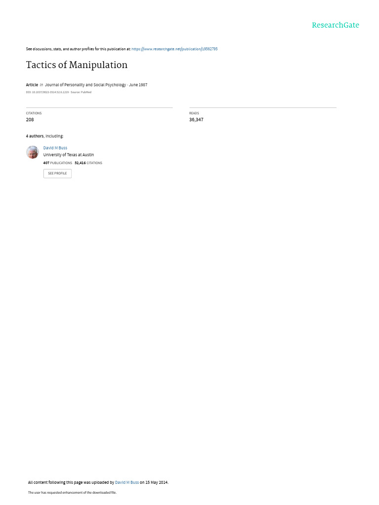 Tactics of Manipulation 1987 JPSP | PDF | Psychology | Behavioural Sciences