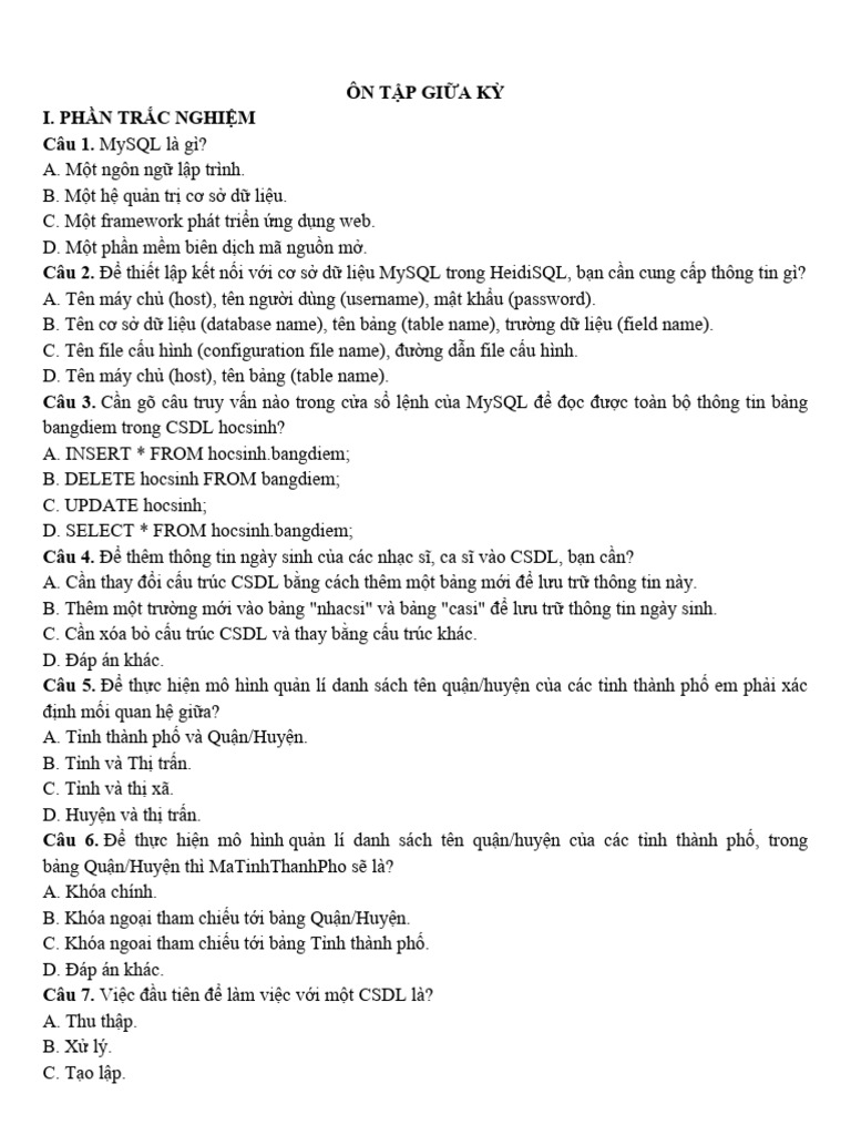 ÔN TẬP GIUA KY | PDF