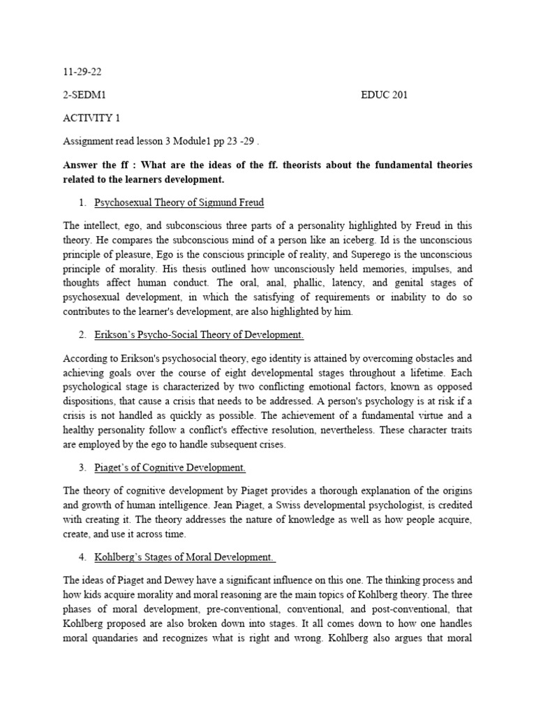 Educ 201 - 2-Sedm1 - Domingo - Activity1 | PDF | Id | Cognitive Development