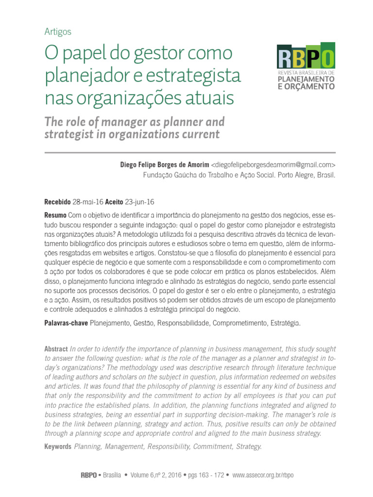 Papel Do Gestor Como Planejador | PDF