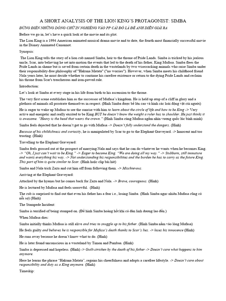 A SHORT ANALYSIS OF THE LION KING | PDF