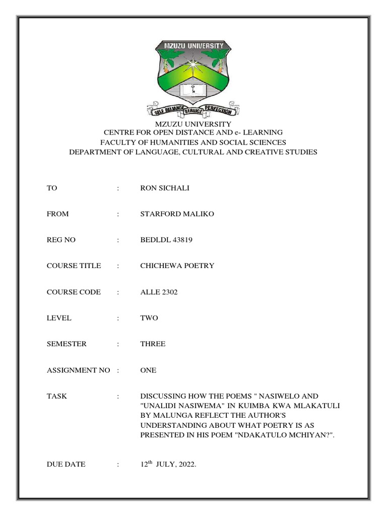 Chichewa Poem Analysis | PDF | Poetry | Thought