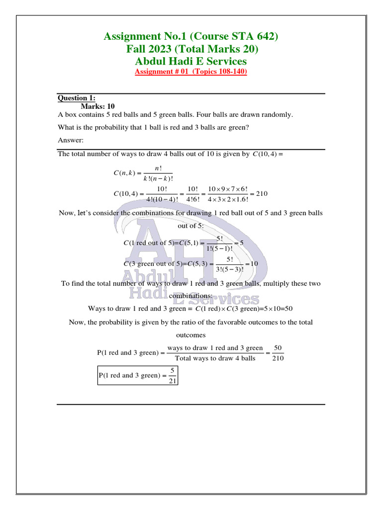 STA642 Assignmetn Solution Abdul Hadi e Services | PDF | Probability | Statistical Analysis