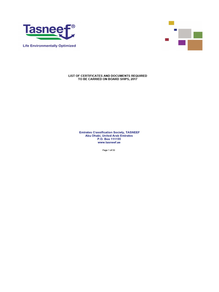 List of Certificates and Documents Required To Be Carried On Board ...