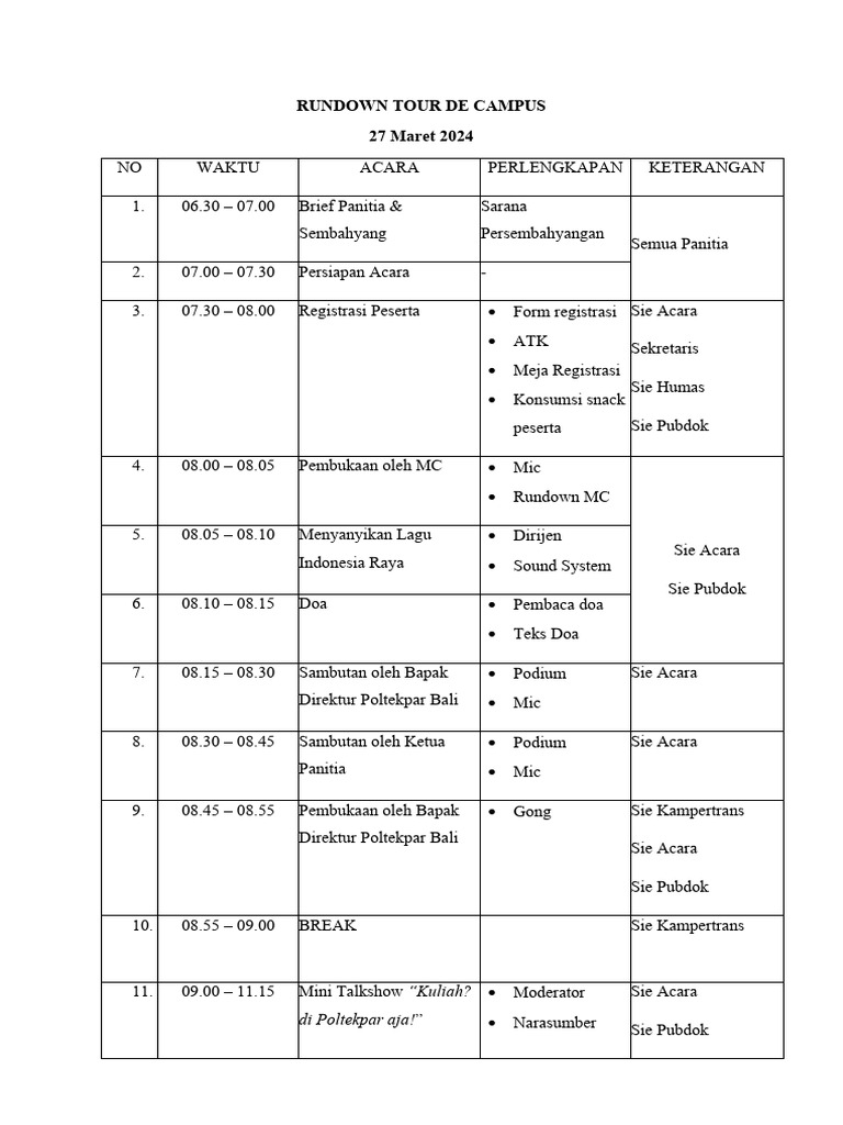 Rundown Tour De Campus 2024 | PDF